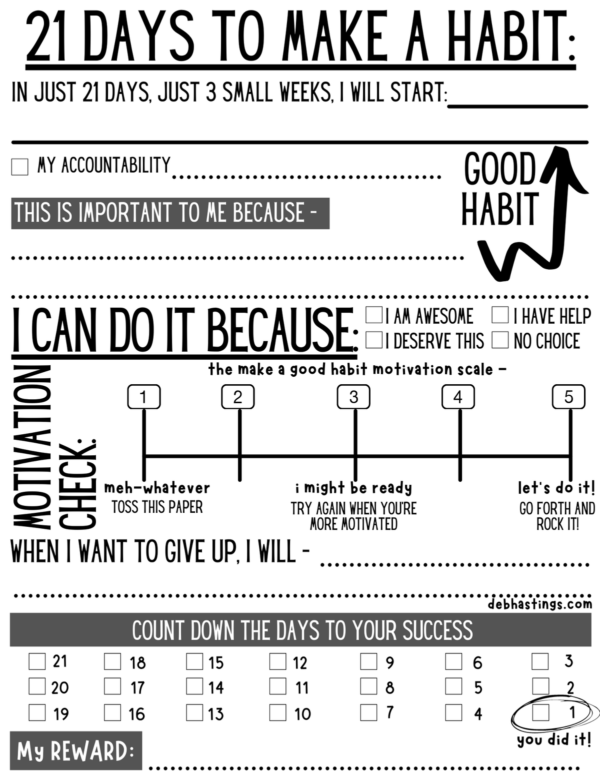 21 Days To Make A Habit Worksheet — SHOP WITH DEB HASTINGS
